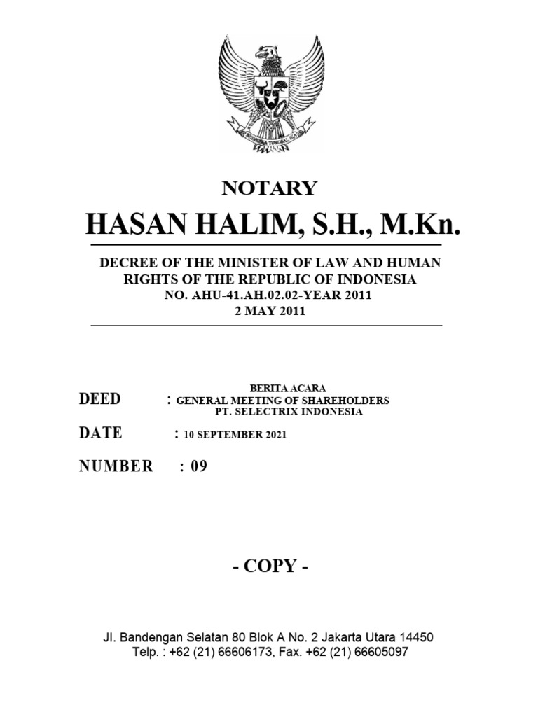Hasan Halim, S.H., M.KN.: Notary | PDF | Indonesian Rupiah | Justice