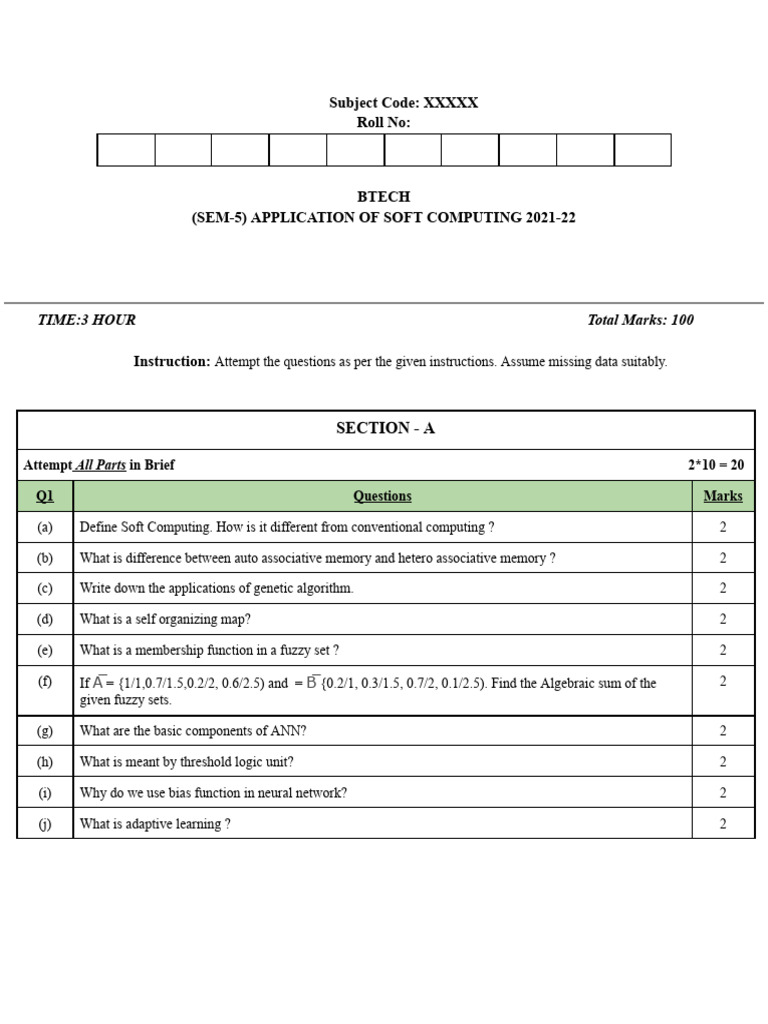 Application of Soft Computing Question Paper 21 22 | PDF | Fuzzy Logic | Computer Programming