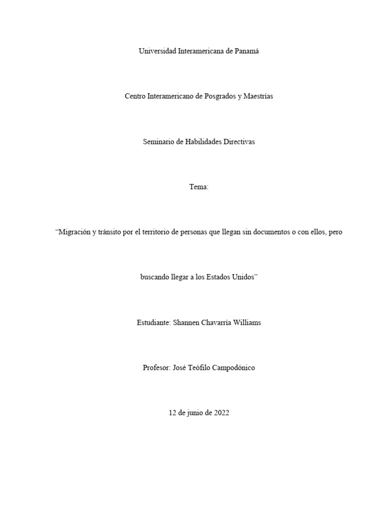 TF - 01 SHANNEN JOSETTE Chavarría Williams | PDF | Migración humana ...