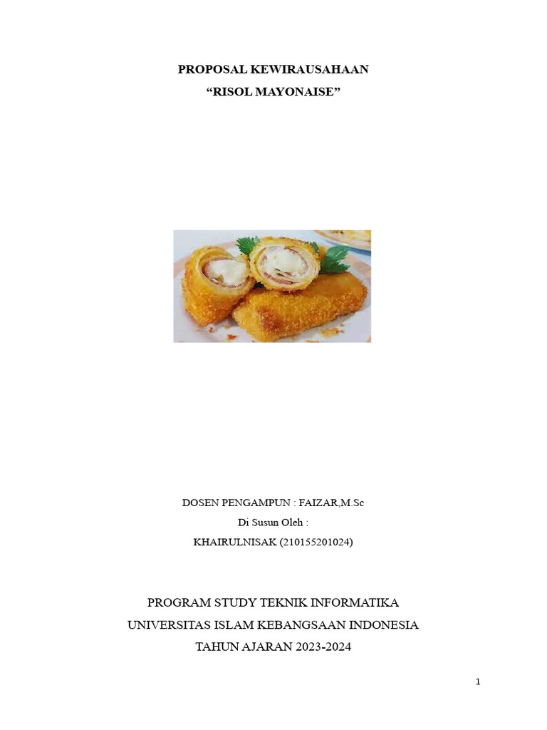 Proposal Kewirausahaan Risolmayonaise... | PDF