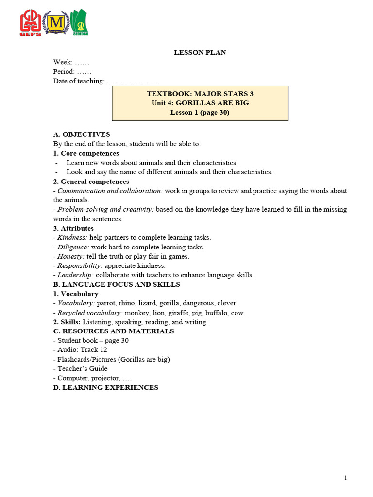 Major Stars 3 - Unit 4 - Lesson 1 | PDF | Vocabulary | Flashcard