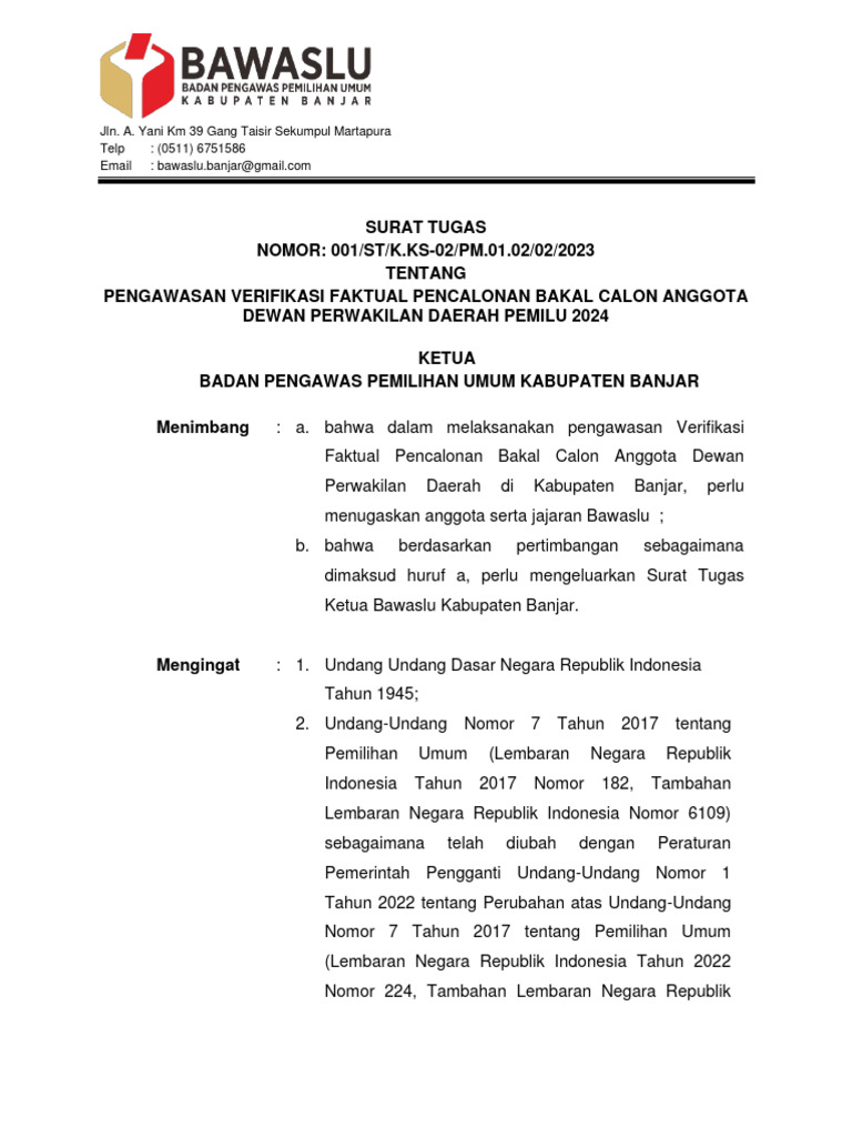 001 ST Pengawasan Verifikasi Faktual DPD | PDF