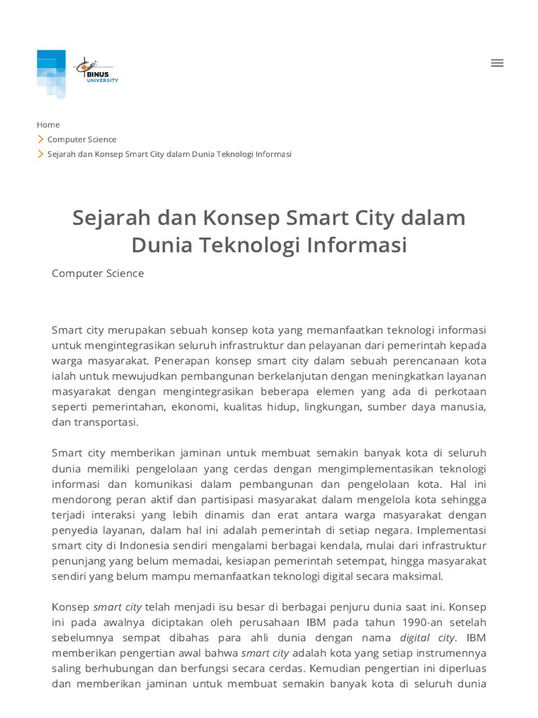 BINUS - Konsep Smart City 2021 | PDF | Seni