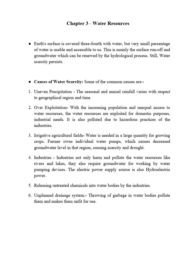 CBSE Class 10 Geography Chapter 3 Notes - Water Resources | PDF | Water ...