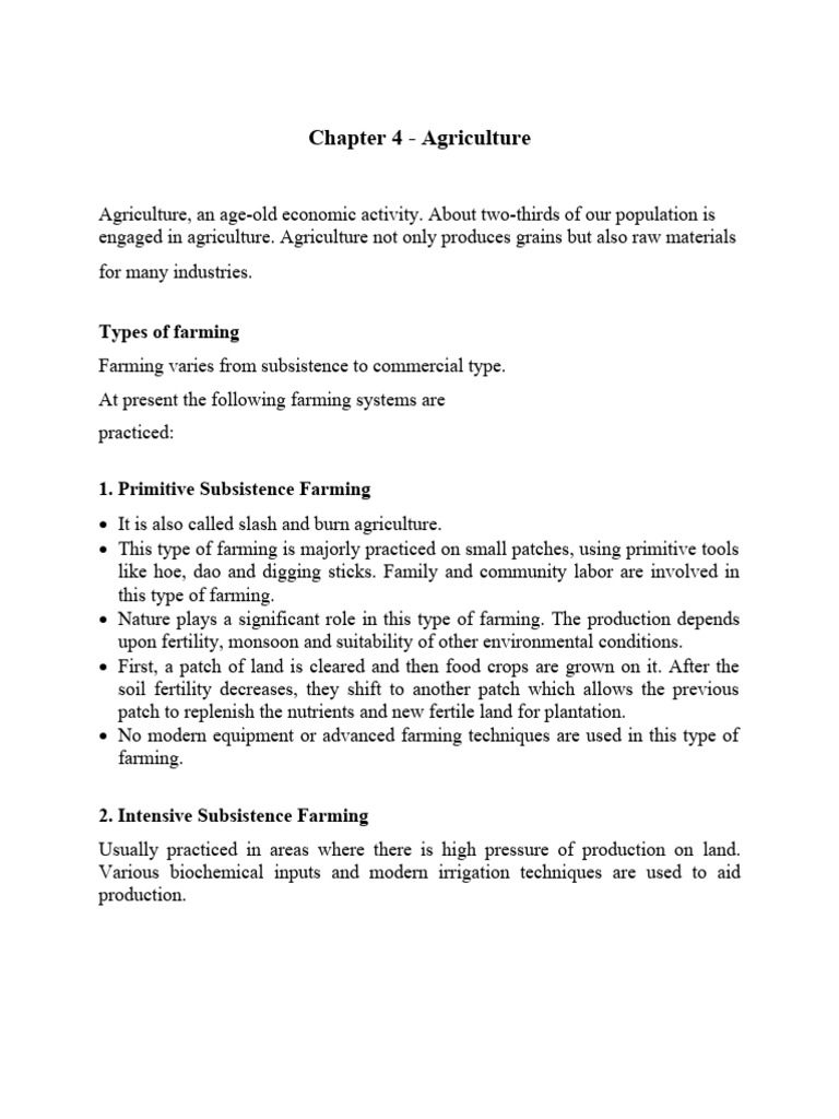 CBSE Class 10 Geography Chapter 4 Notes - Agriculture | PDF ...