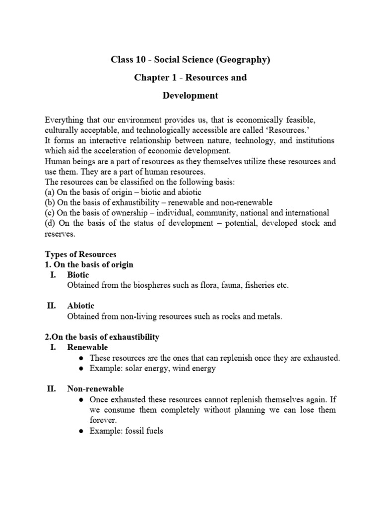 CBSE Class 10 Geography Chapter 1 Notes - Resources and Development ...