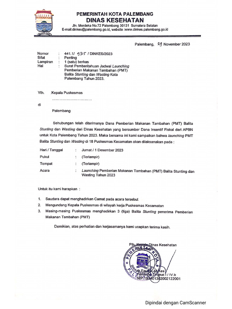Surat Pemberitahuan PMT StuntingWasting | PDF