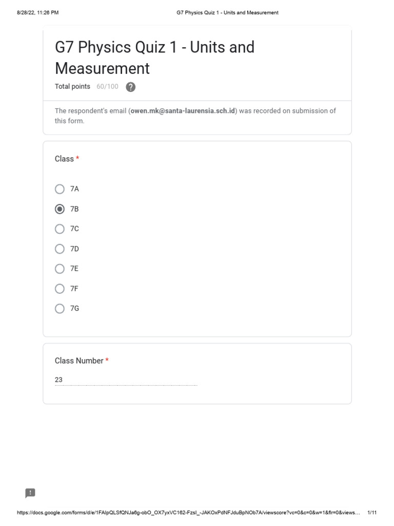 G7 Physics Quiz: Units & Measurement | PDF | Physical Sciences ...