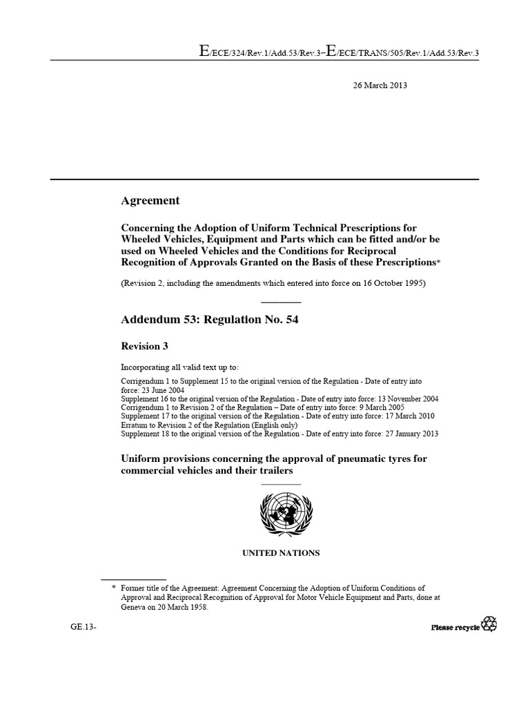 ECE Regulation 54 | PDF | Tire | Wheel