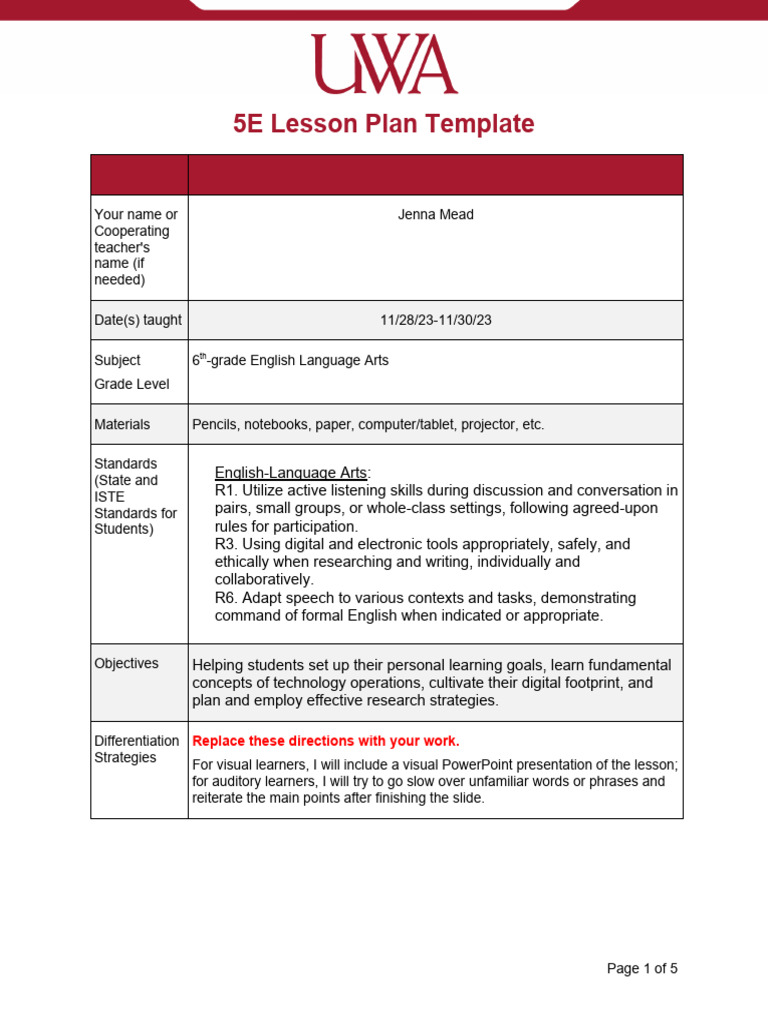 Ed508 5e Lesson Plan Template | PDF | Syntax | Learning