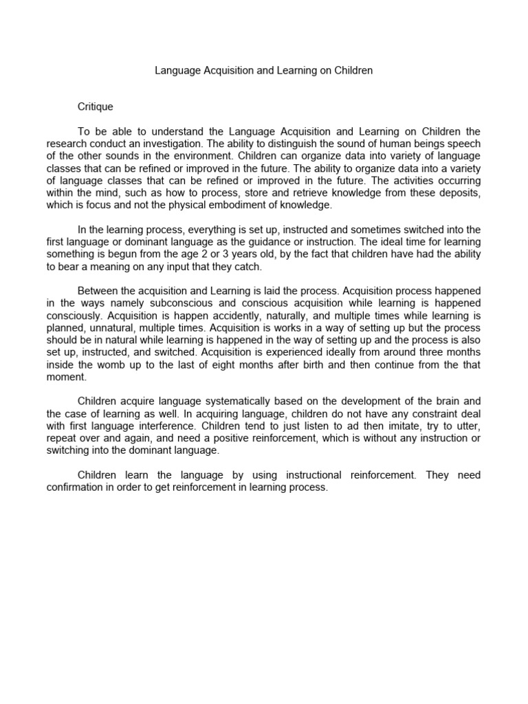 Language Acquisition and Learning On Children | PDF