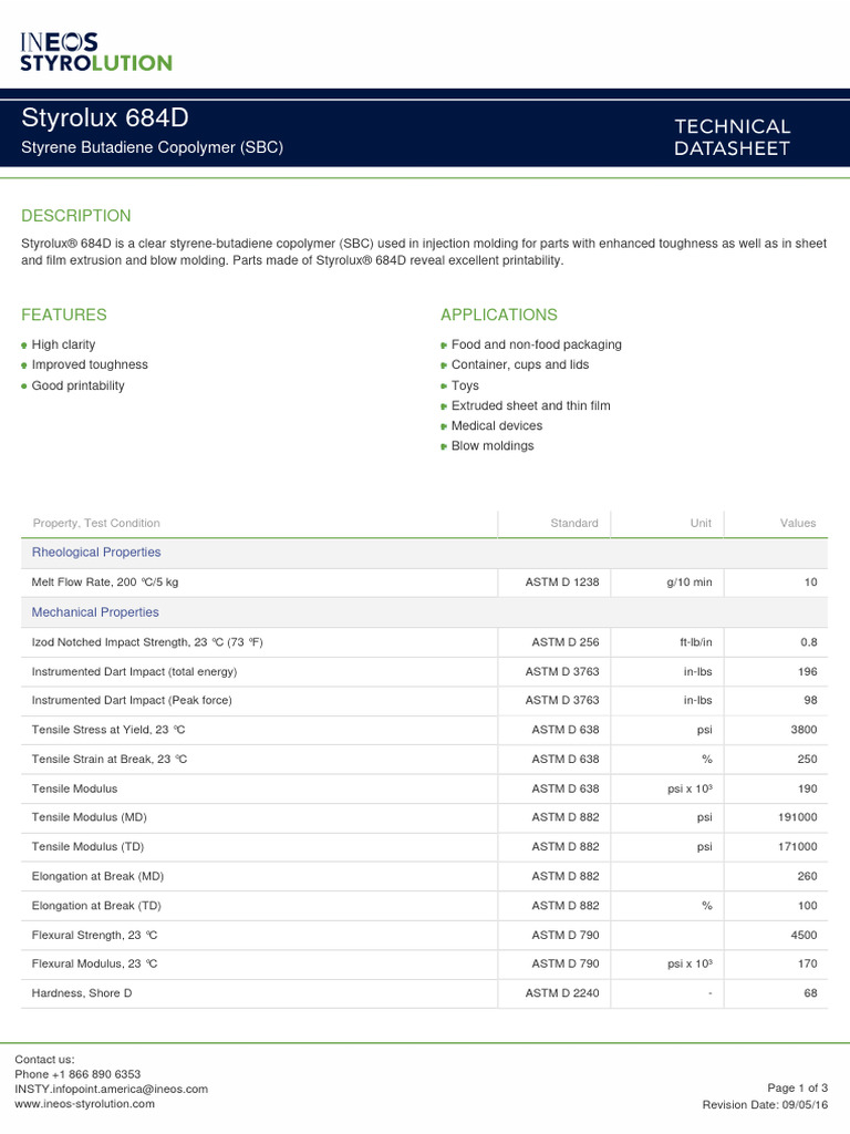Styrolux 684D SBC Ineos TDS en | PDF | Ultimate Tensile Strength | Copolymer