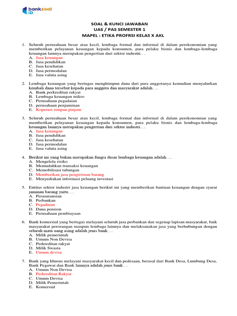 Soal UAS Etika Profesi Kelas 10 | PDF | Bisnis | Karier & Perkembangan