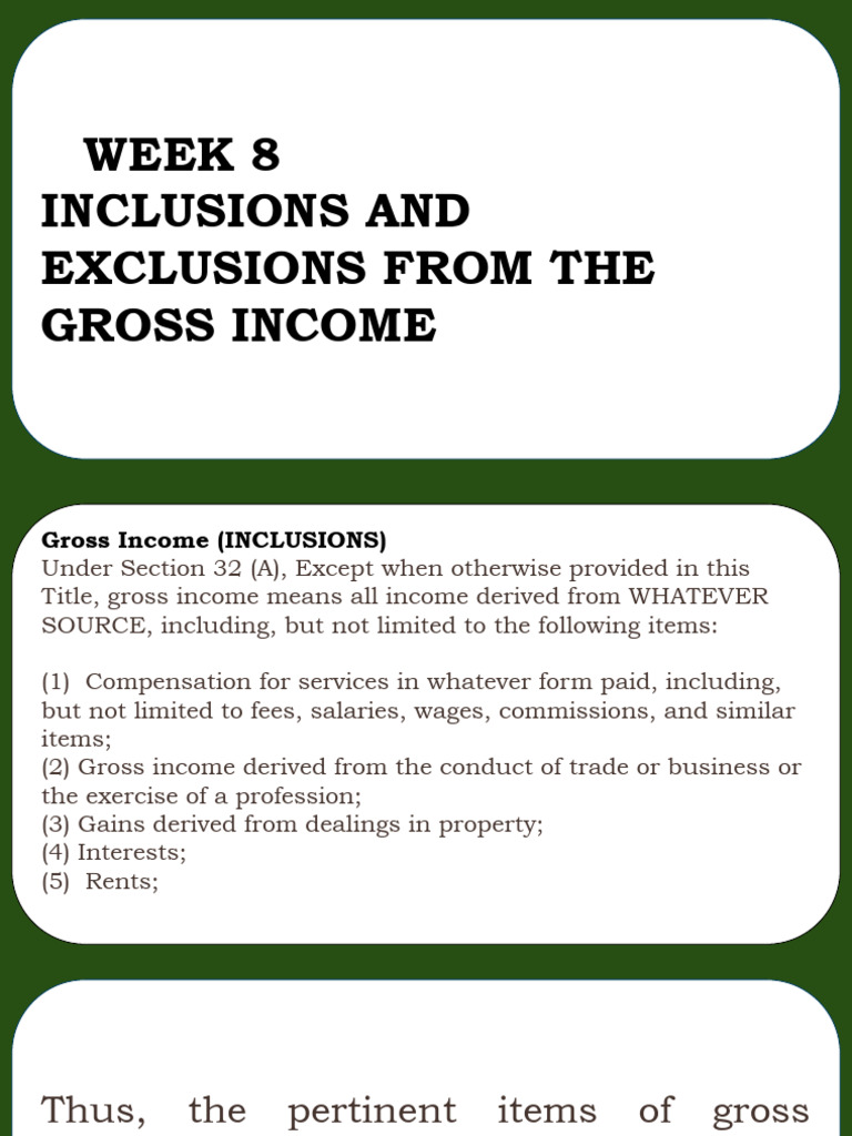 Week 8 Inclusions and Exclusions From The Gross Income 2023 24 1 | PDF ...