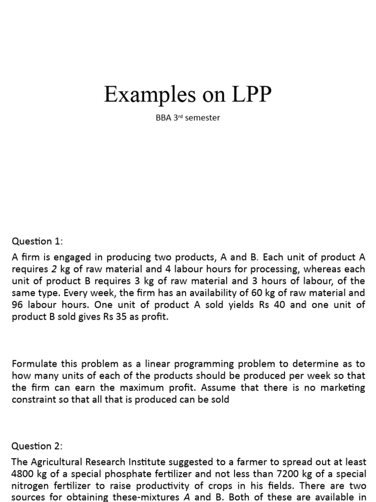 Examples On LPP: Bba 3 Semester | PDF | Advertising | Fertilizer