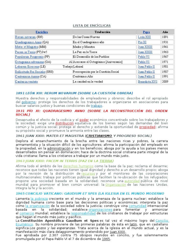 Lista de Encíclicas | PDF | Iglesia Católica | Papa