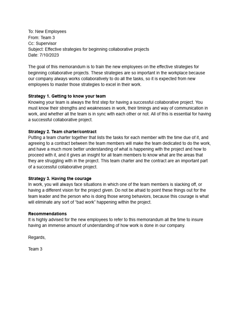 Collaborative Project Strategies for New Employees | PDF