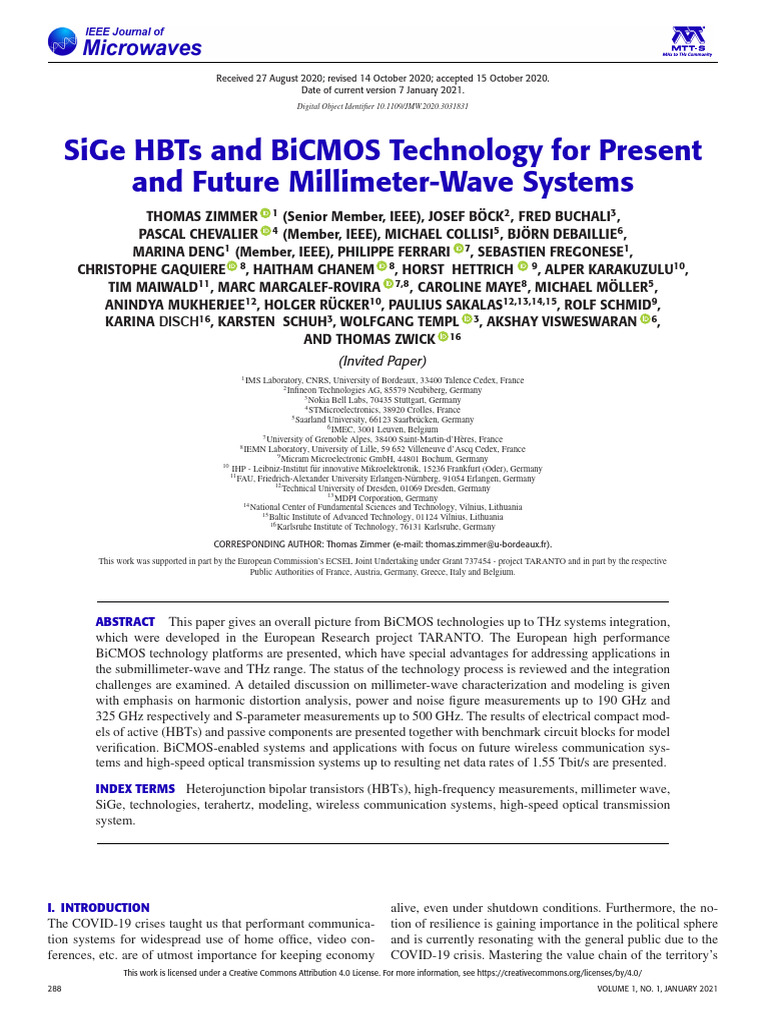 SiGe HBTs and BiCMOS Technology For Present and Future Millimeter-Wave ...