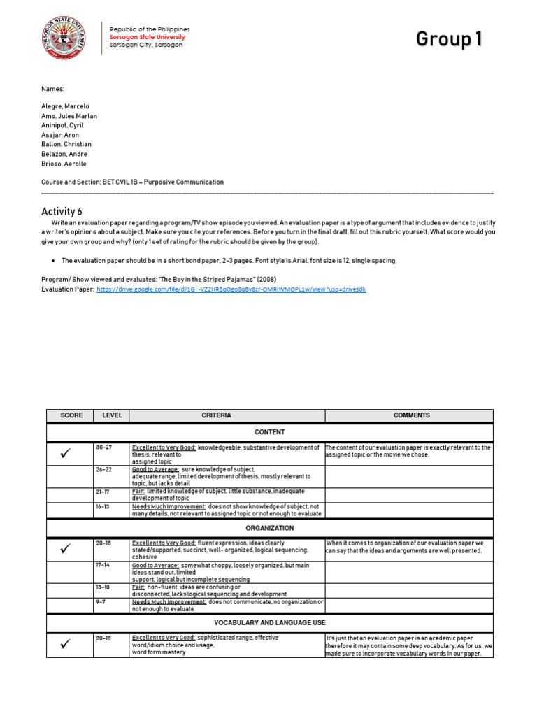 Activity 6 Purcom | PDF | Word | Rubric (Academic)