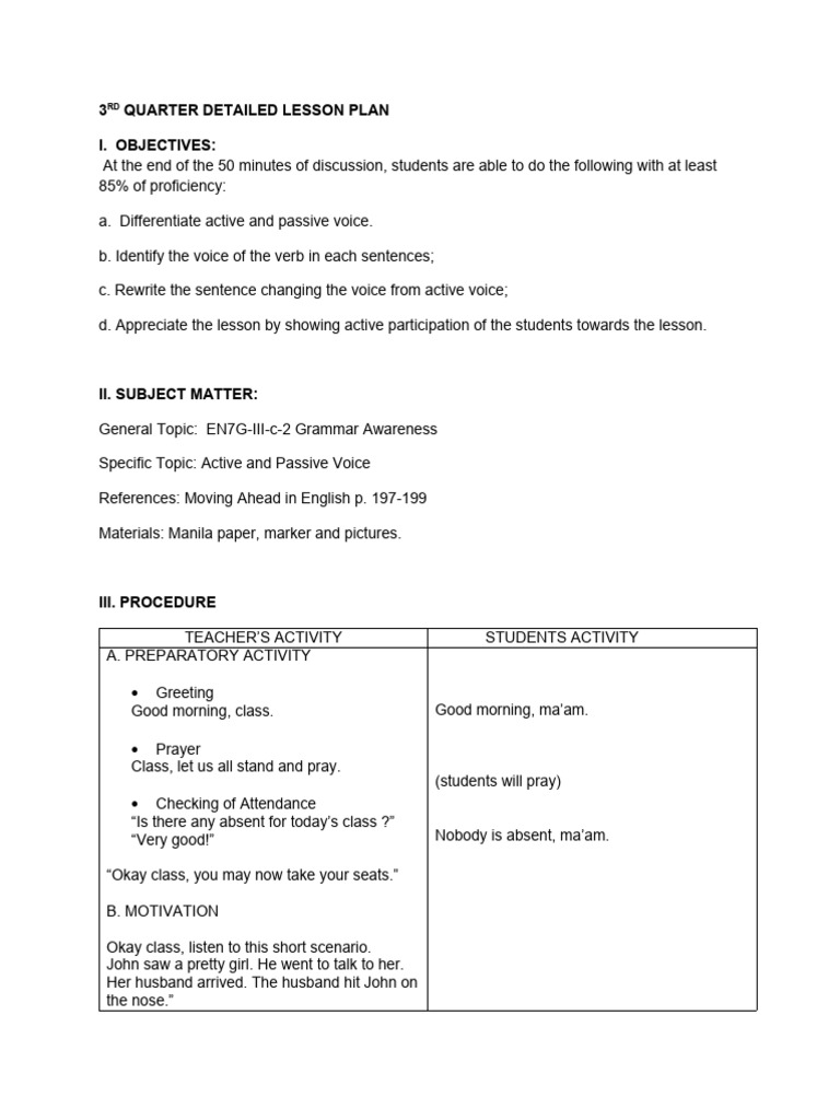 3RD Quarter Detailed Lesson - Plan | PDF | Subject (Grammar) | Verb