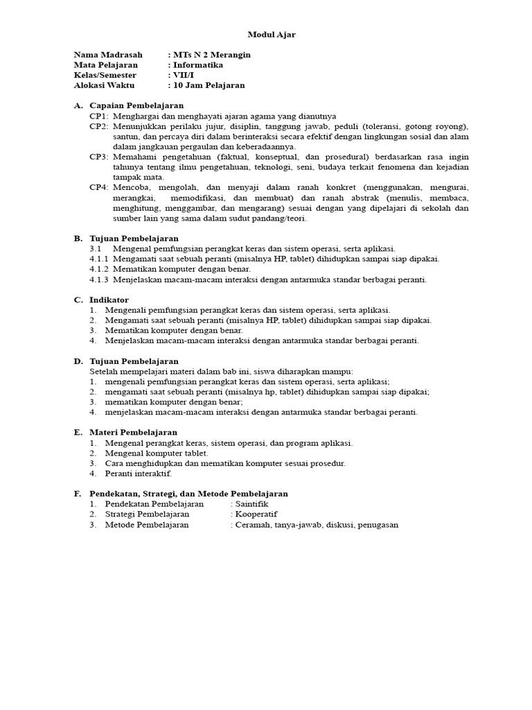 Modul Ajar Informatika 7 Bab1 | PDF