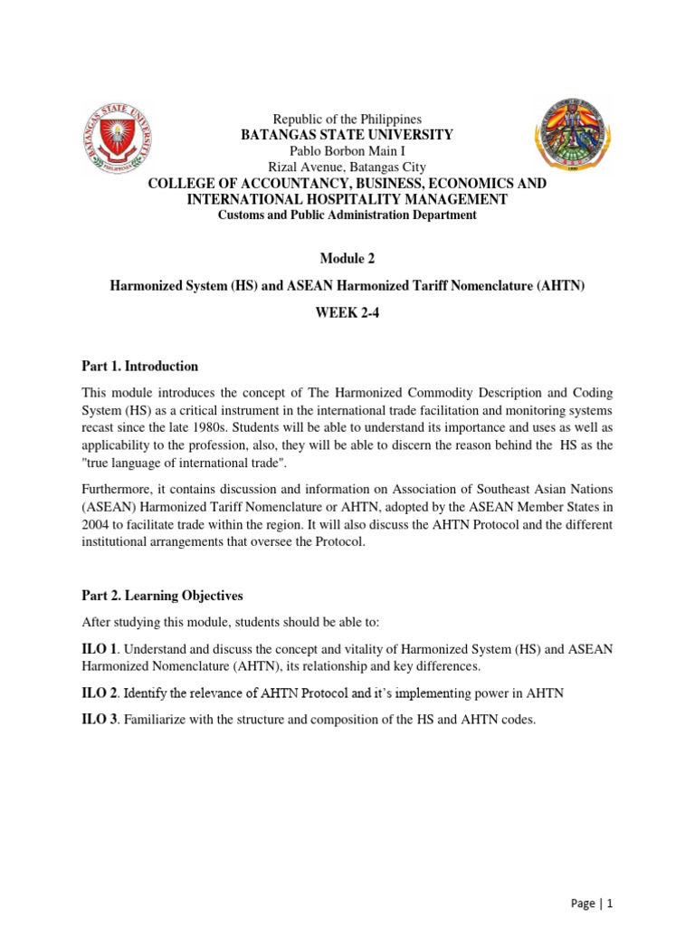 AHTN and HS: Trade Classification Overview | PDF | Trade ...