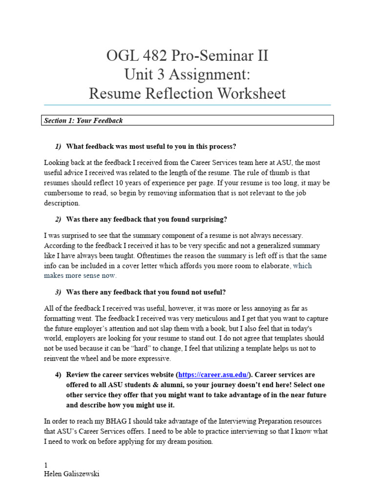 Unit 3 Resume Reflection | PDF | Résumé | Leadership