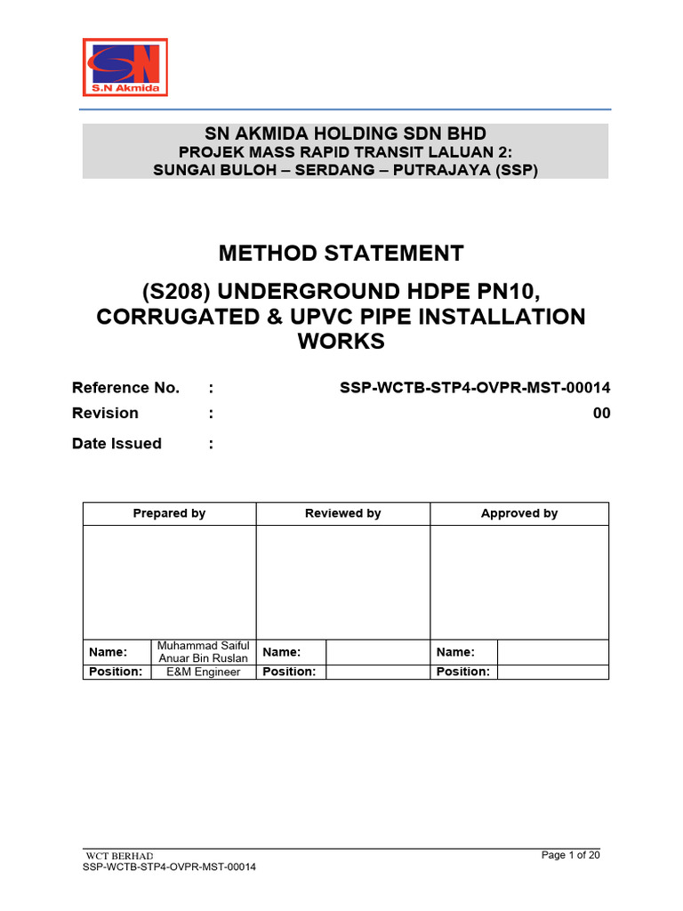HDPE & UPVC Pipe Installation Method | PDF | Trench | Duct (Flow)