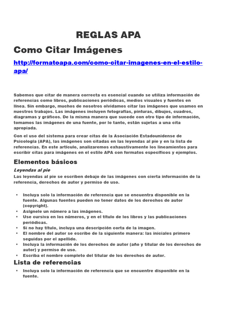 Como Citar Imagenes en El Texto-Reglas Apa | PDF | Imagen | Derechos de ...
