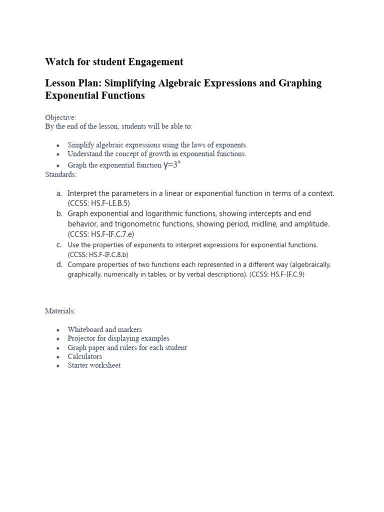 3rd Observation Lesson Plan | PDF | Exponentiation | Function (Mathematics)
