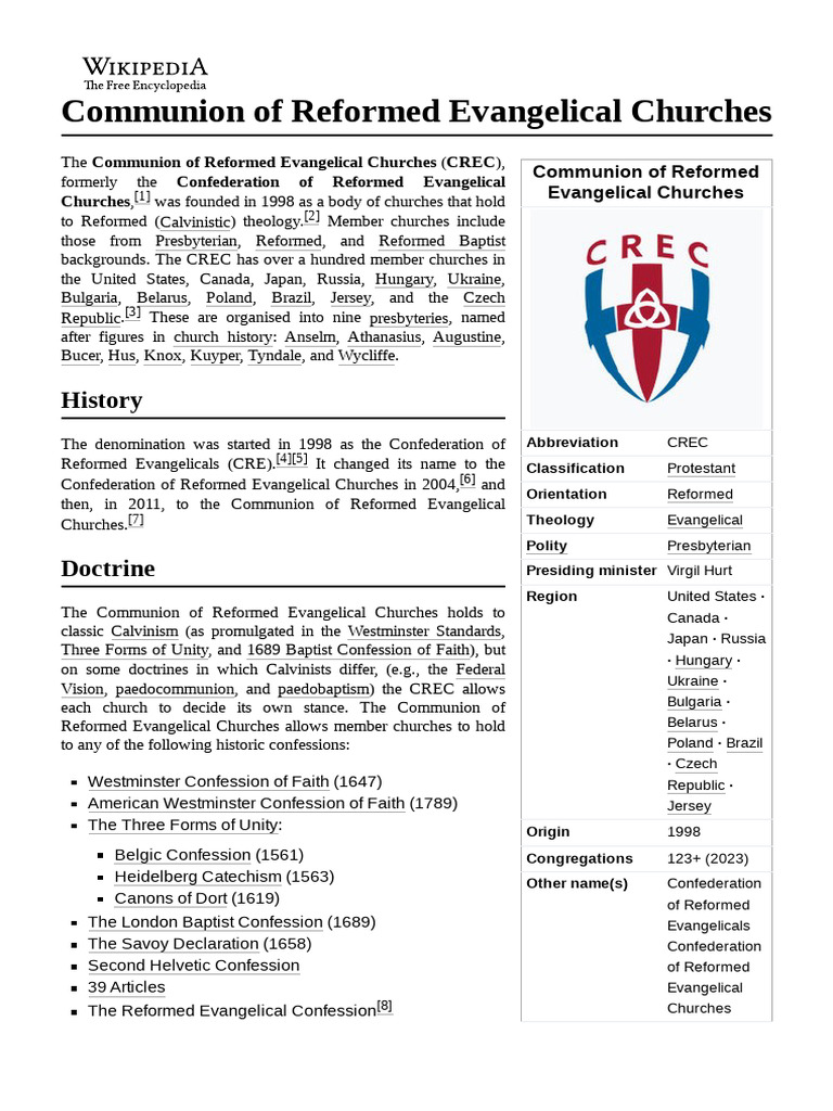 Communion of Reformed Evangelical Churches | PDF | Calvinism ...