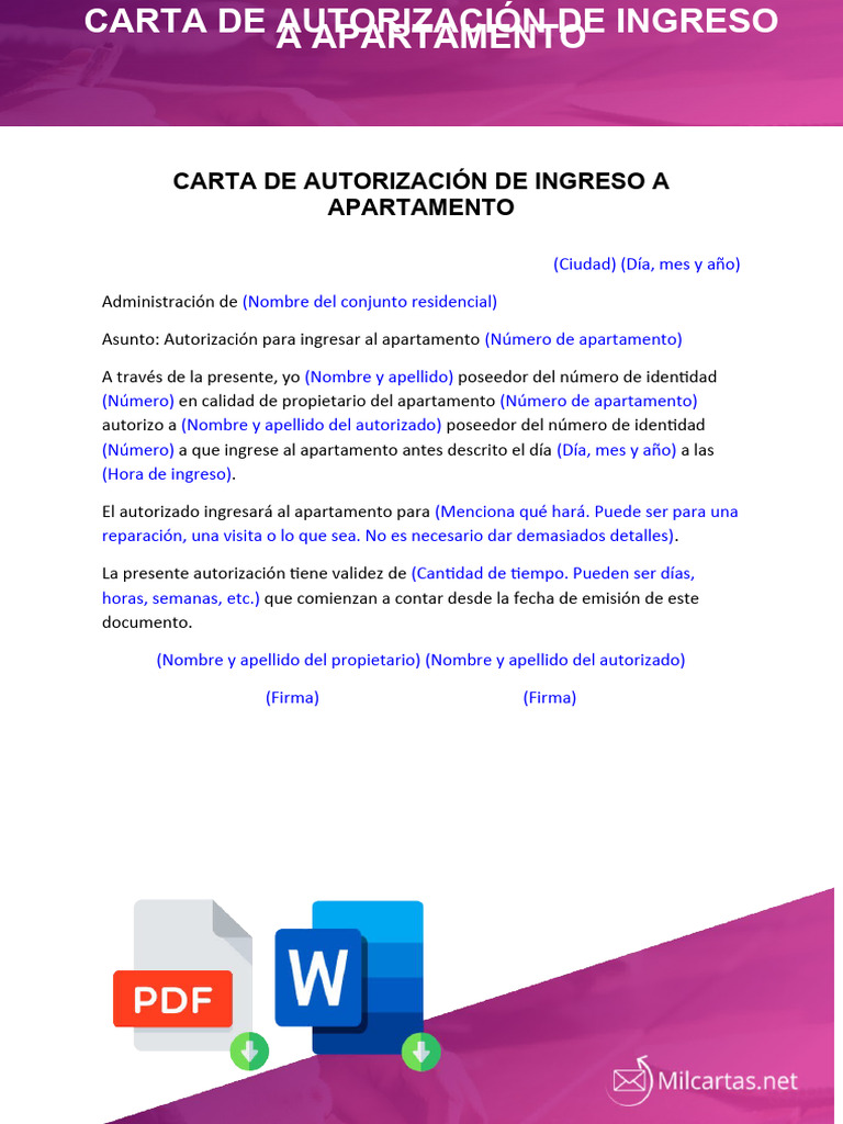Carta de Autorizacion de Ingreso A Apartamento | PDF