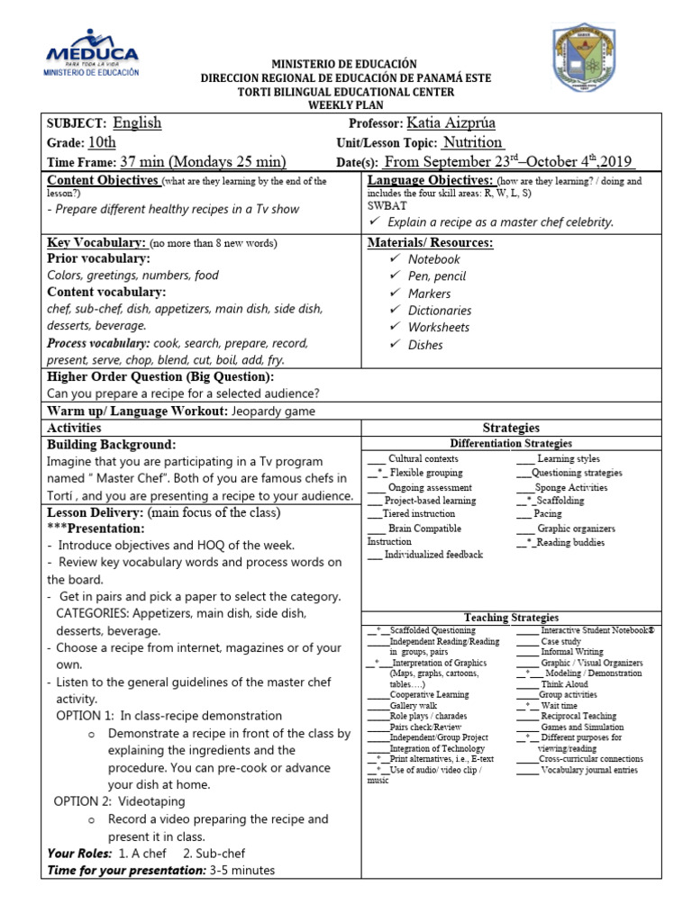 Siop Plan 10GRADERS - Week 3-4 | PDF | Human Communication | Learning