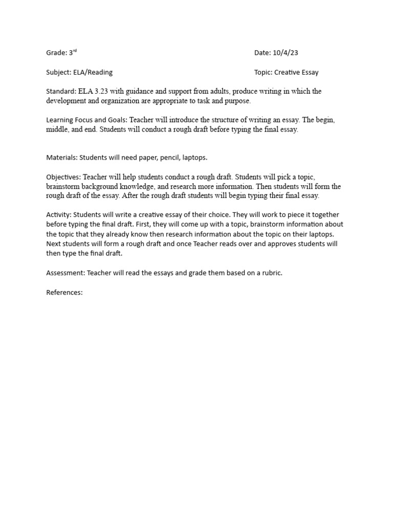 Lesson Plan Ela 3rd Grade PDF