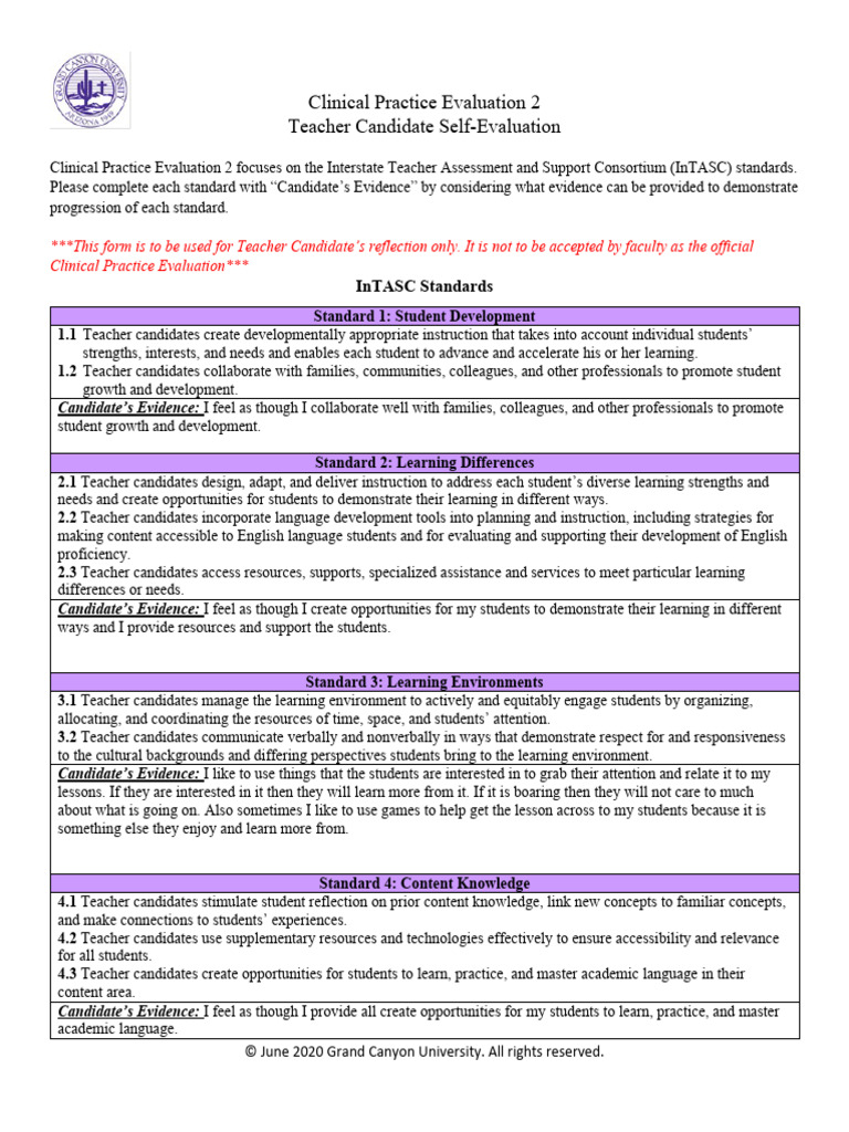 Self Reflection Clinical Practice Evaluation 2 1 | PDF | Educational ...
