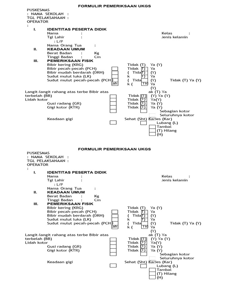 Formulir Pemeriksaan Ukgs | PDF