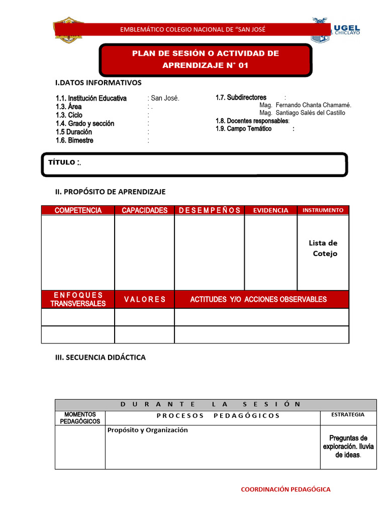 ESQUEMA DE SESIÓN DE APRENDIZAJE-2023 Ok. | PDF | Evaluación | Aprendizaje