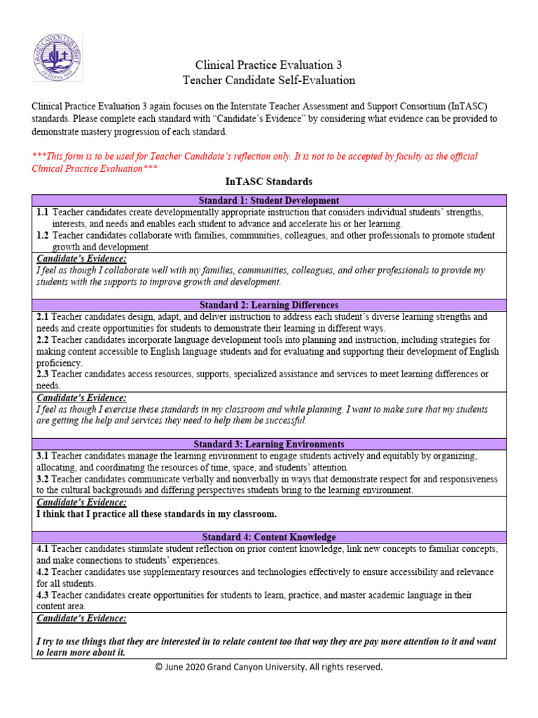 Self Reflection Clinical Practice Evaluation 3 | PDF | Educational Assessment | Teachers