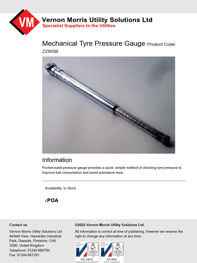 Mechanical Tyre Pressure Gauge - Vernon Morris | PDF