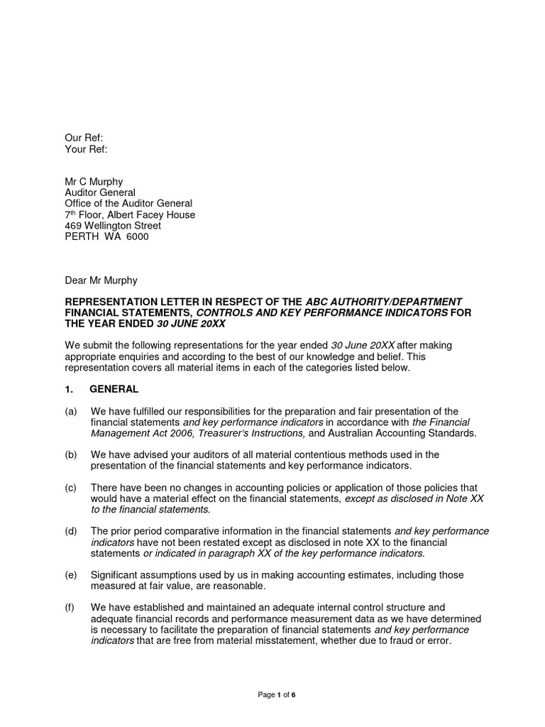 Management Representation Letter State Agencies | PDF | Audit ...