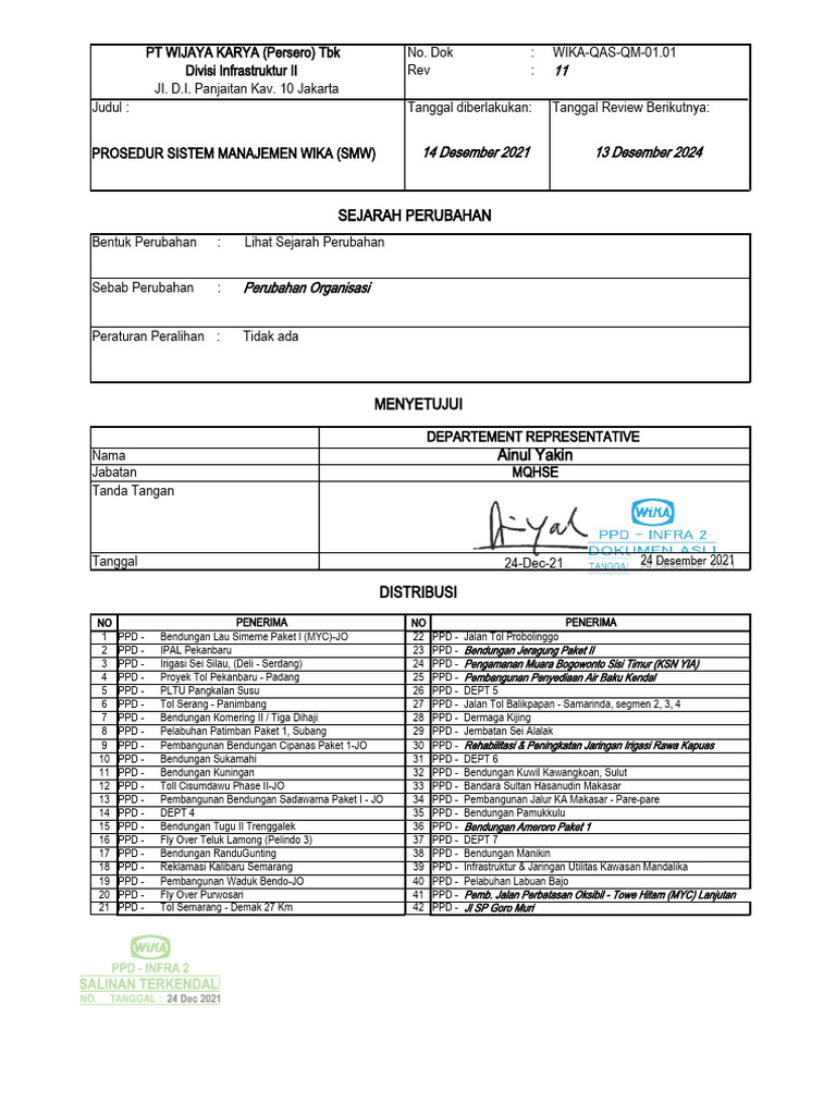 01 Wika-Qas-Qm-01.01 - Pedoman Sistem Manajemen Wika (SMW) | PDF