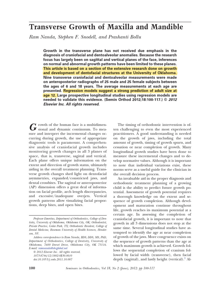 SIO 2012 - Transverse Growth of Maxilla and Mandible | PDF | Dentistry ...