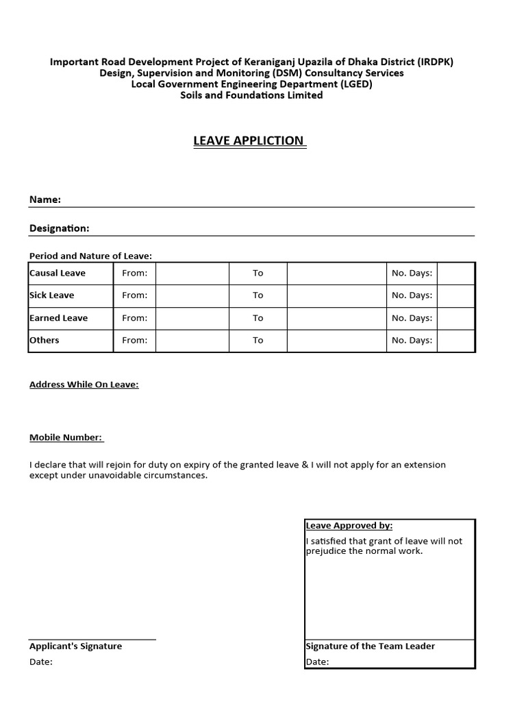Leave Format IRDPK | PDF