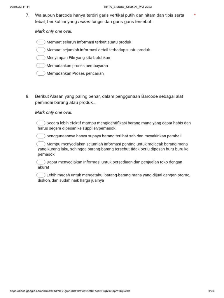 Tirta - Simdig - Kelas Xi - Pat-2023 - Google Forms | PDF | Komputer