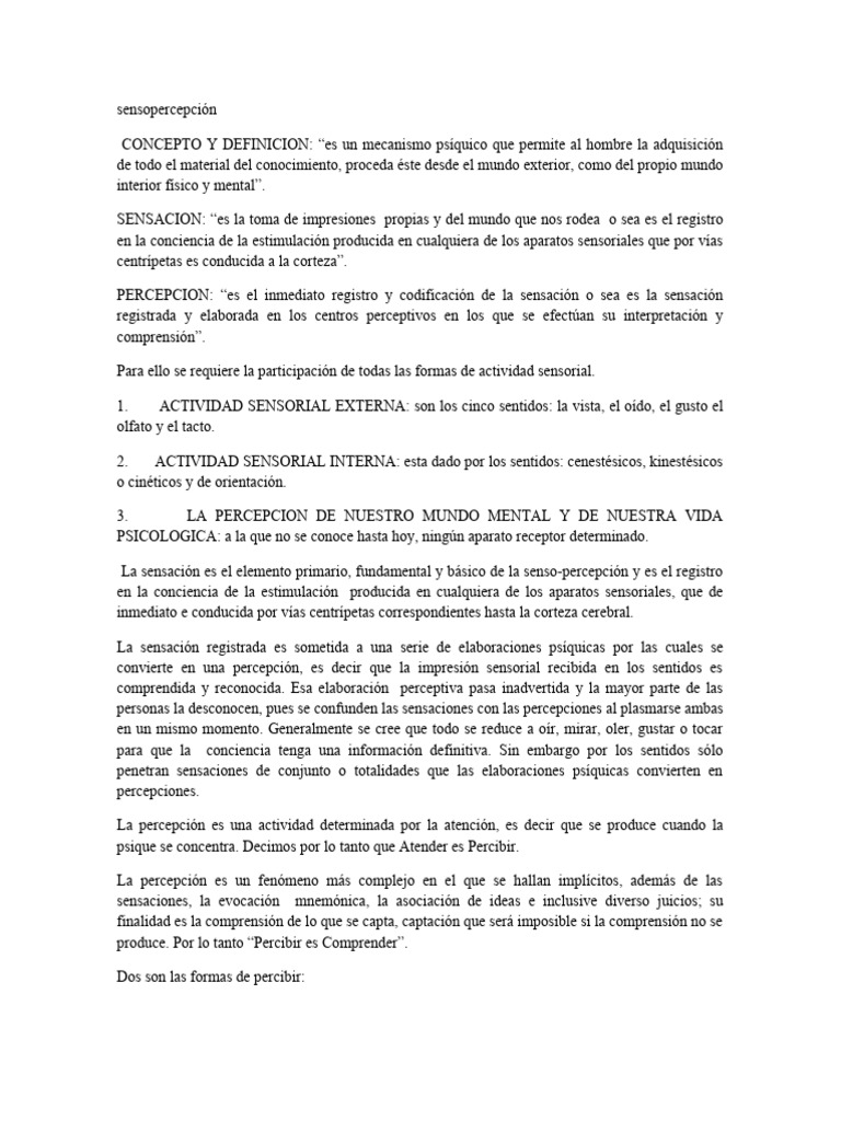 4. sensopercepción | PDF | Percepción | Sentidos
