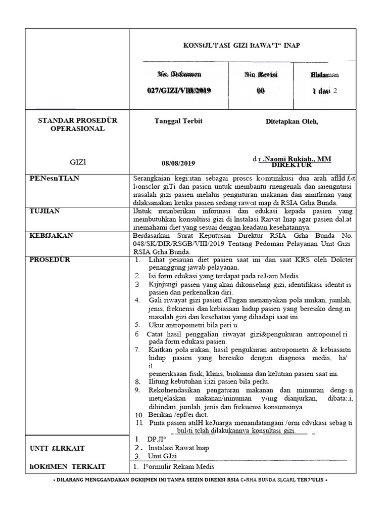 Sop Konsultasi Gizi Rawat Inap | PDF