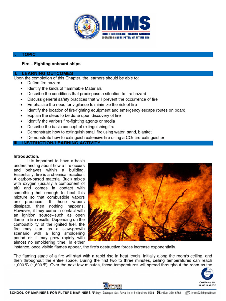 Topic 2 WEEK 5 8 Fire Fighting Onboard Ships | PDF | Fires | Combustion