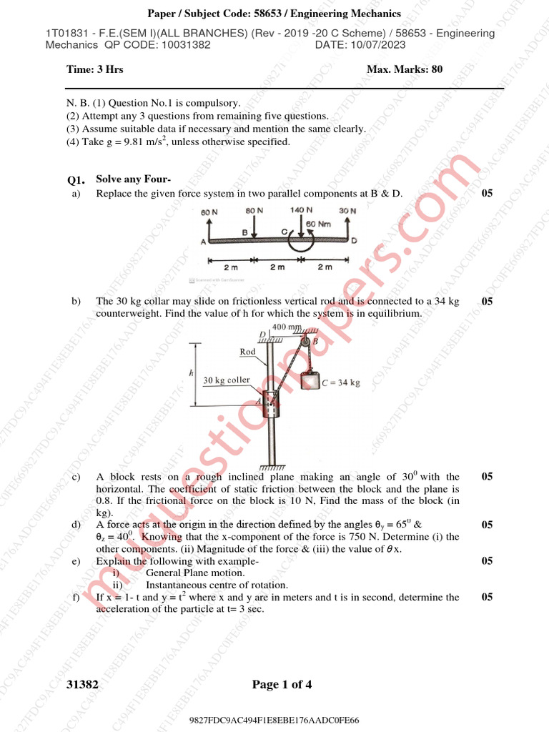 Be - First Year Engineering - Semester 1 - 2023 - May - Engineering ...