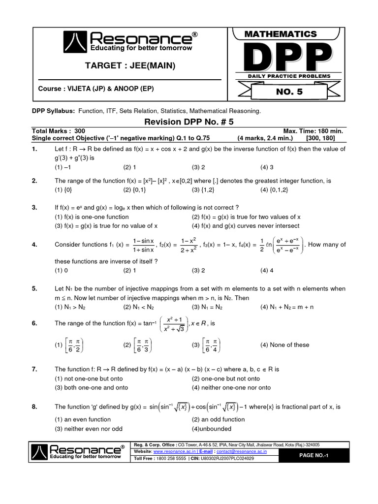 Maths Revision DPP No 5 | PDF | Function (Mathematics) | Mathematics