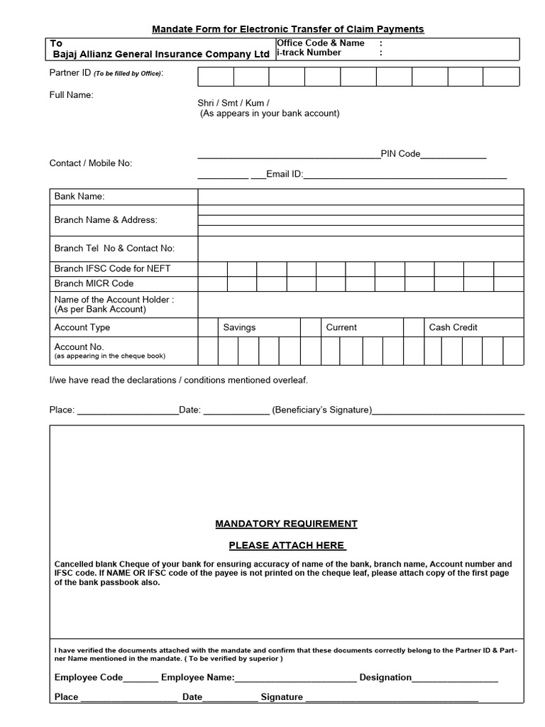NEFT Mandate Form Revised | PDF | Cheque | Payments